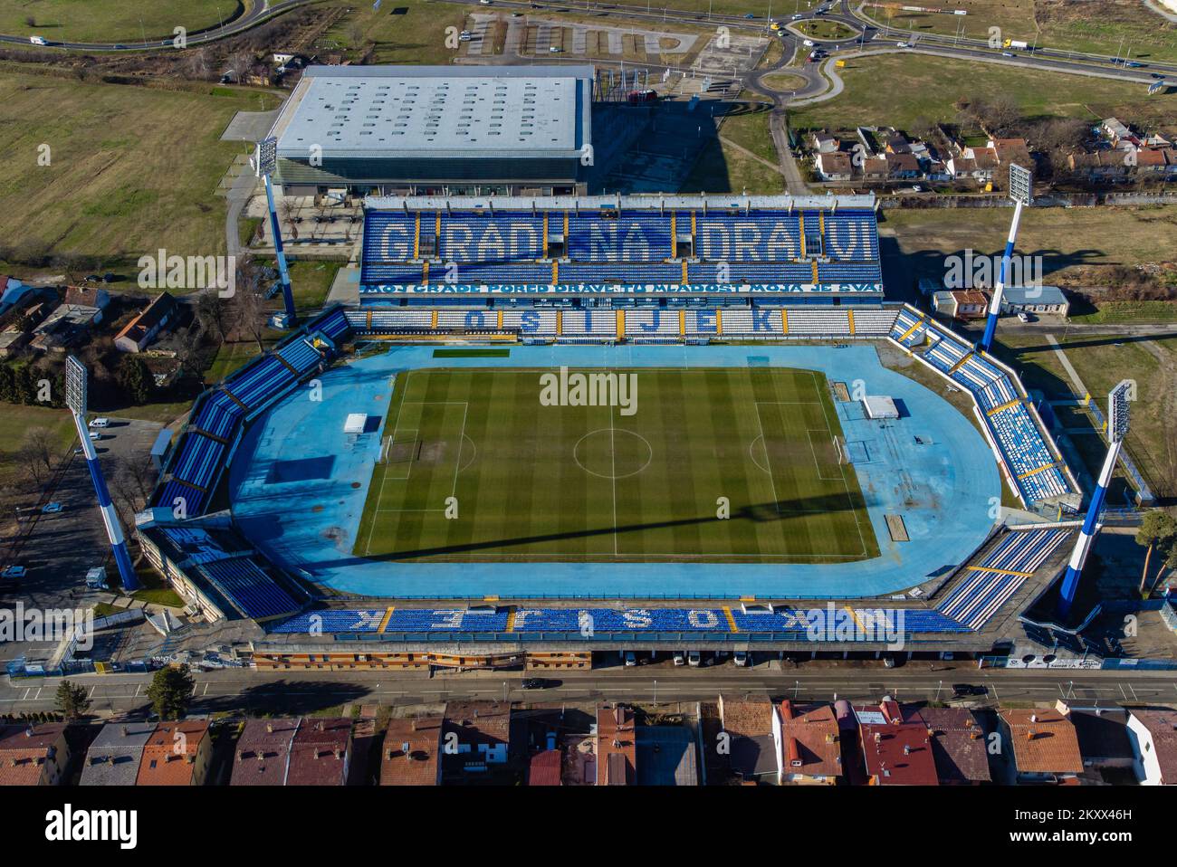 Aerial view of the Gradski vrt stadium and the Gradski vrt sports hall ...