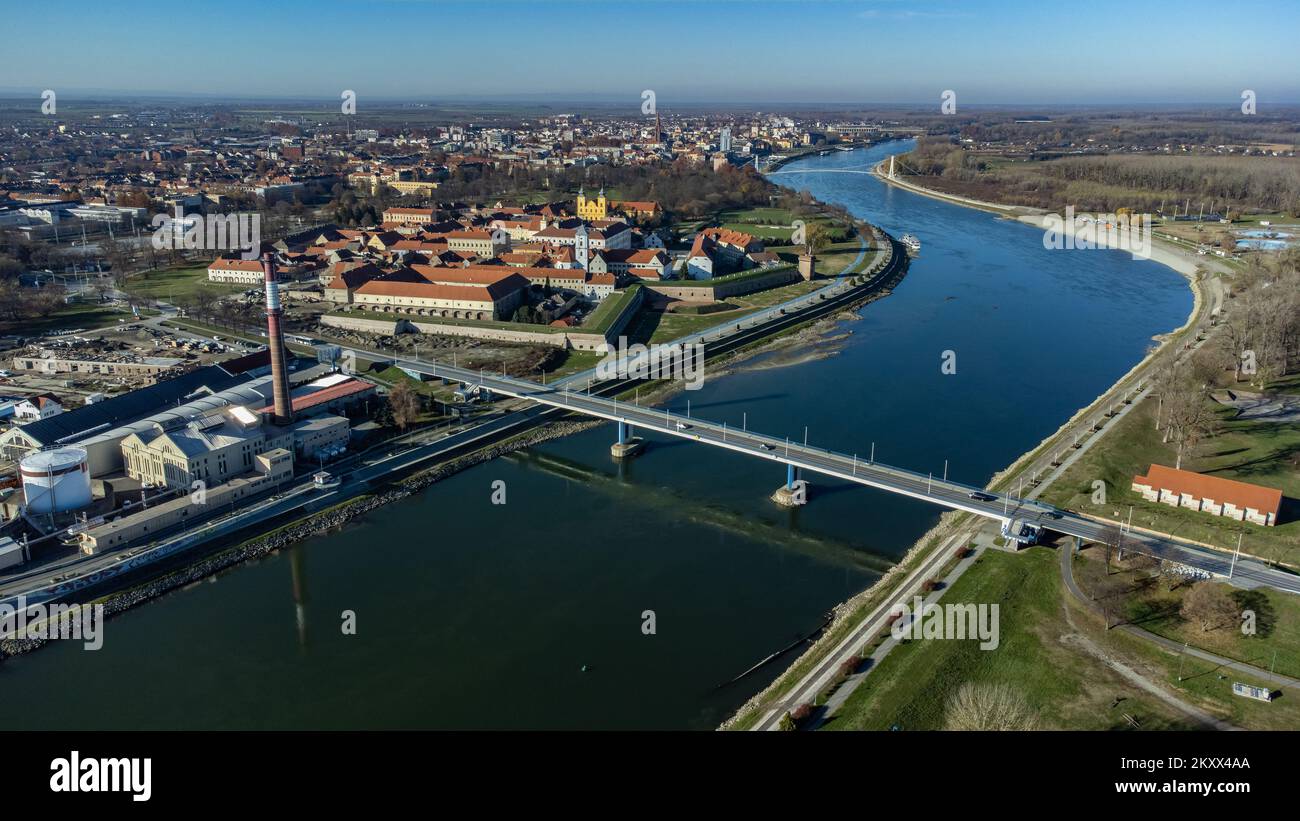 Aerial view of the Osijek Fortress and bridge over the Drava River in ...