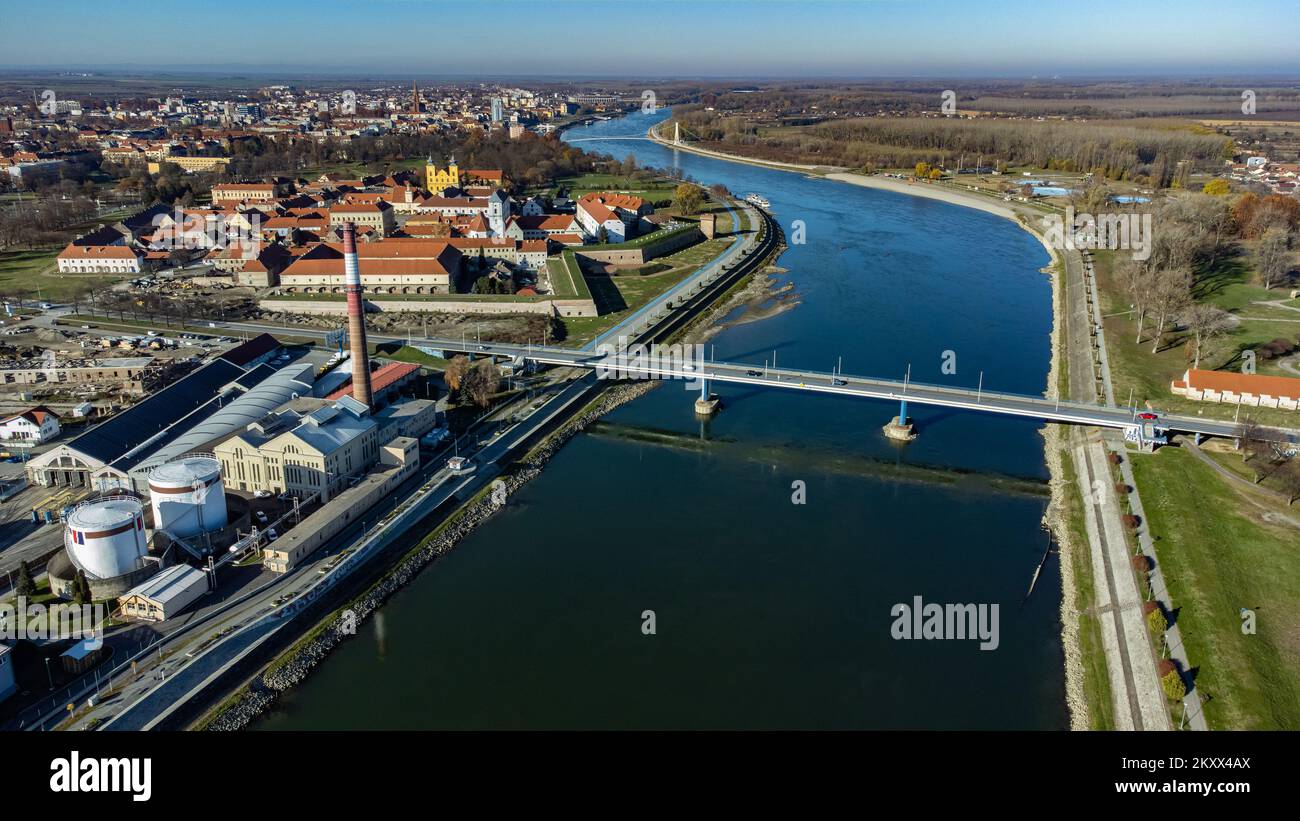 Aerial view of the Osijek Fortress and bridge over the Drava River in ...