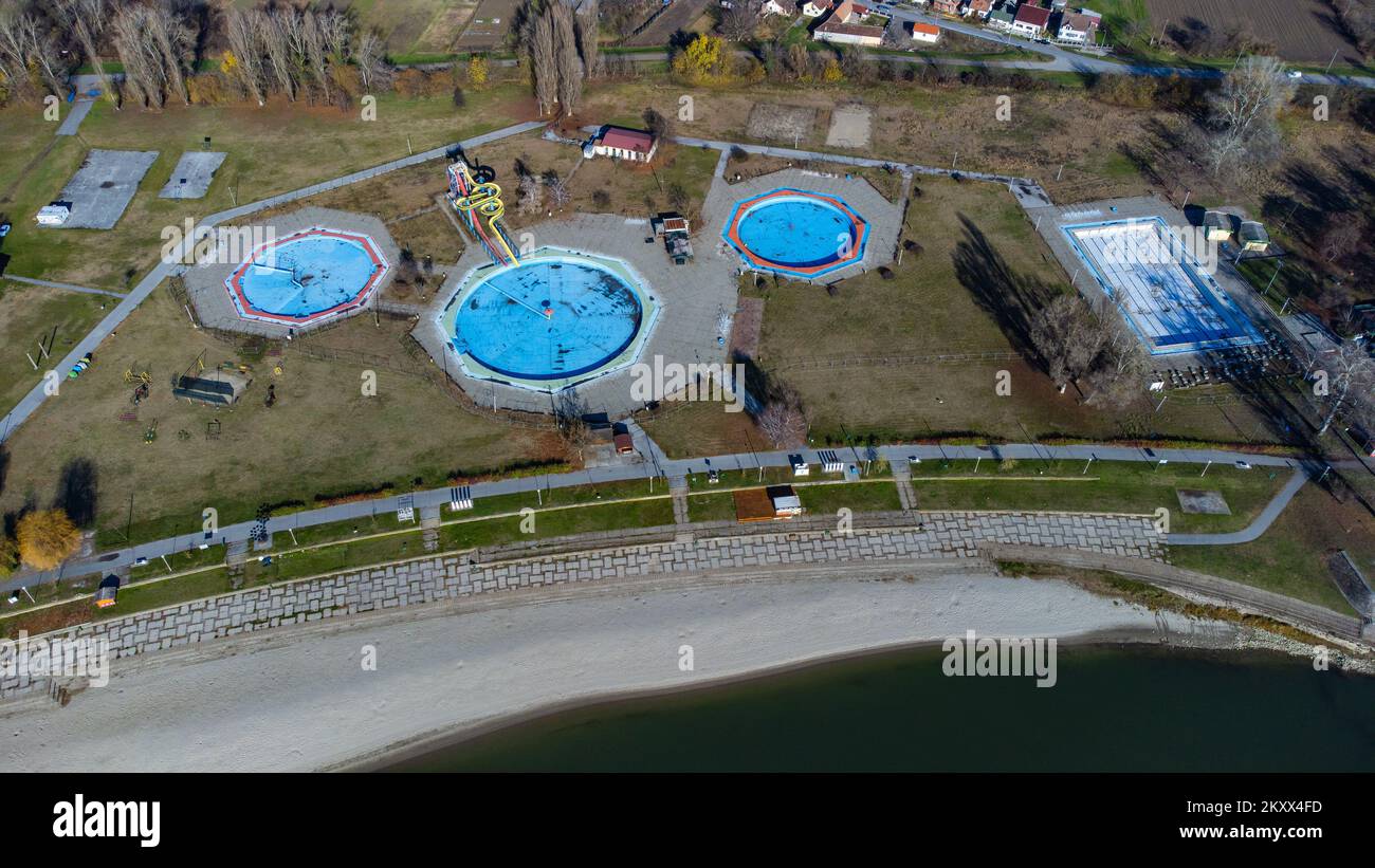 An areial view shows abandoned pools at Copacabana sports and ...