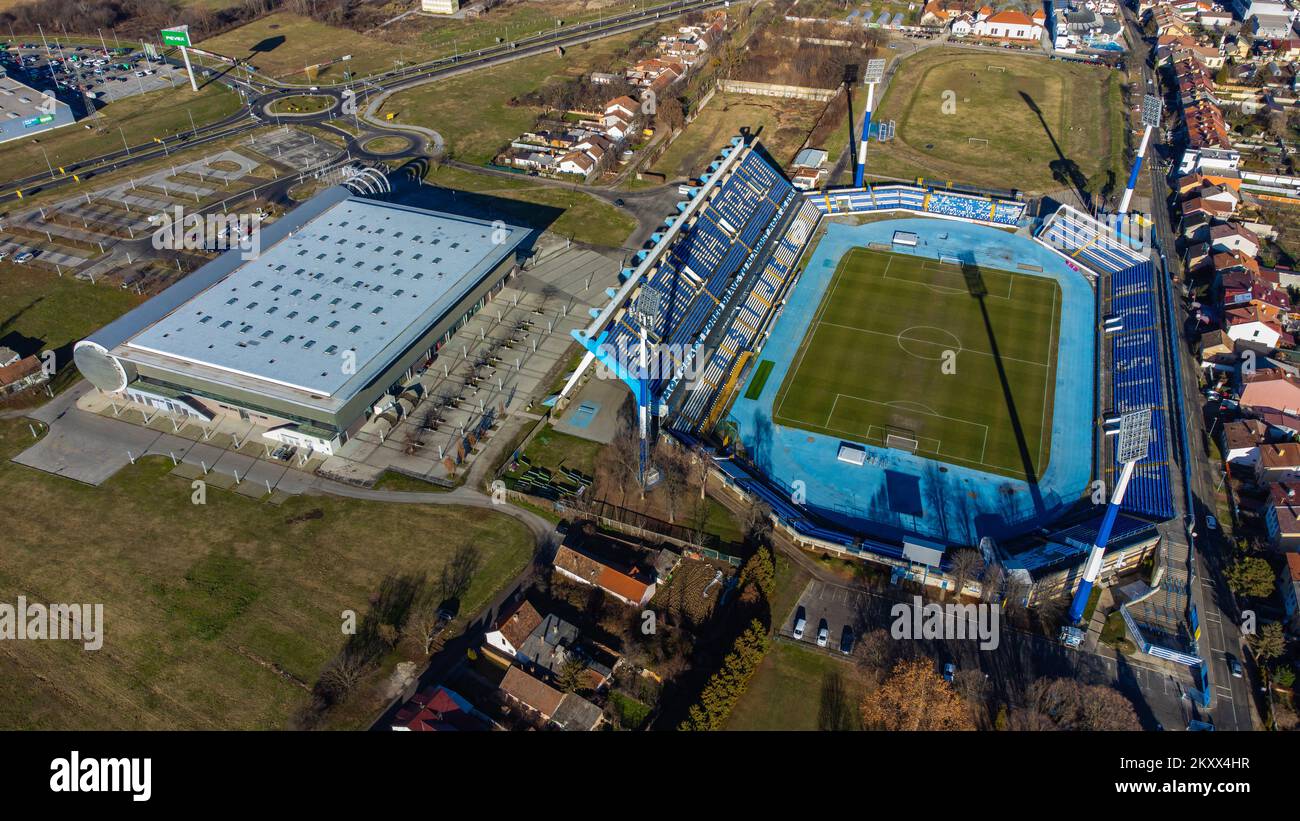 Aerial view of the Gradski vrt stadium and the Gradski vrt sports hall ...