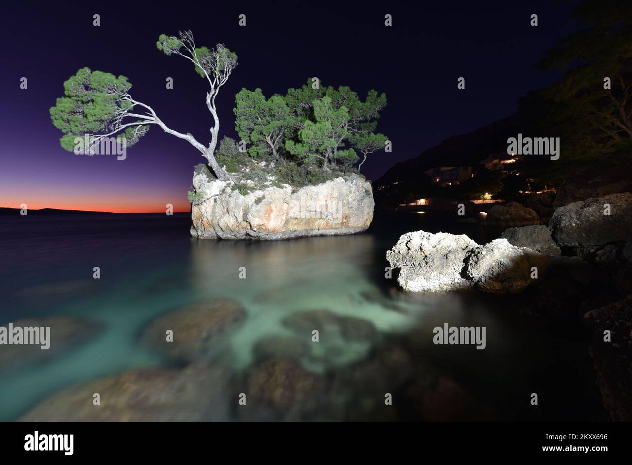 Sunset over Brela Stone in Brela, Croatia on January 15, 2022. The ...