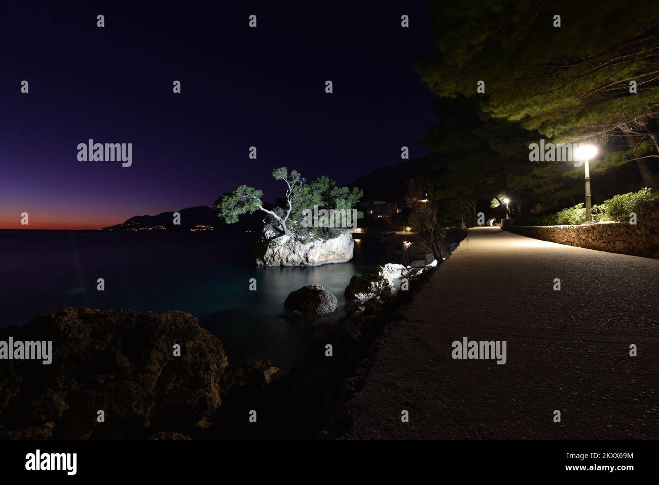 Sunset over Brela Stone in Brela, Croatia on January 15, 2022. The ...