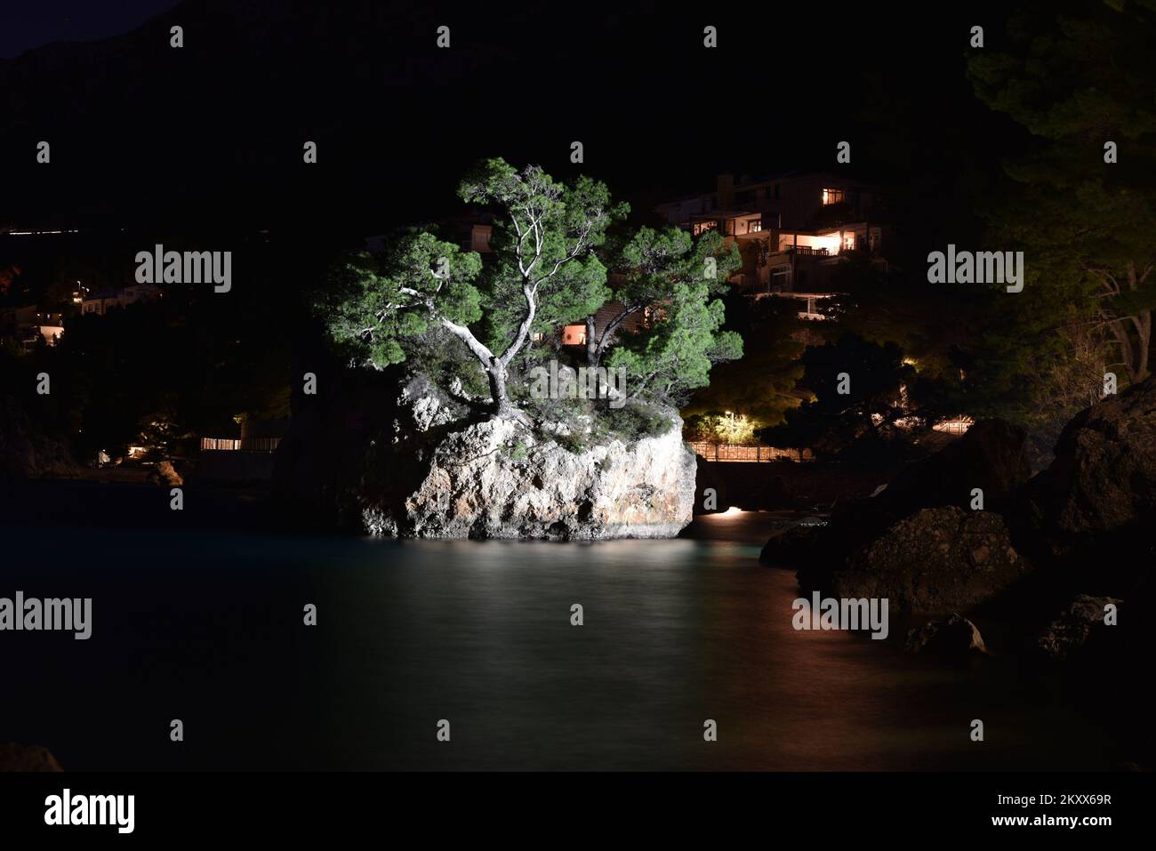 Sunset over Brela Stone in Brela, Croatia on January 15, 2022. The ...