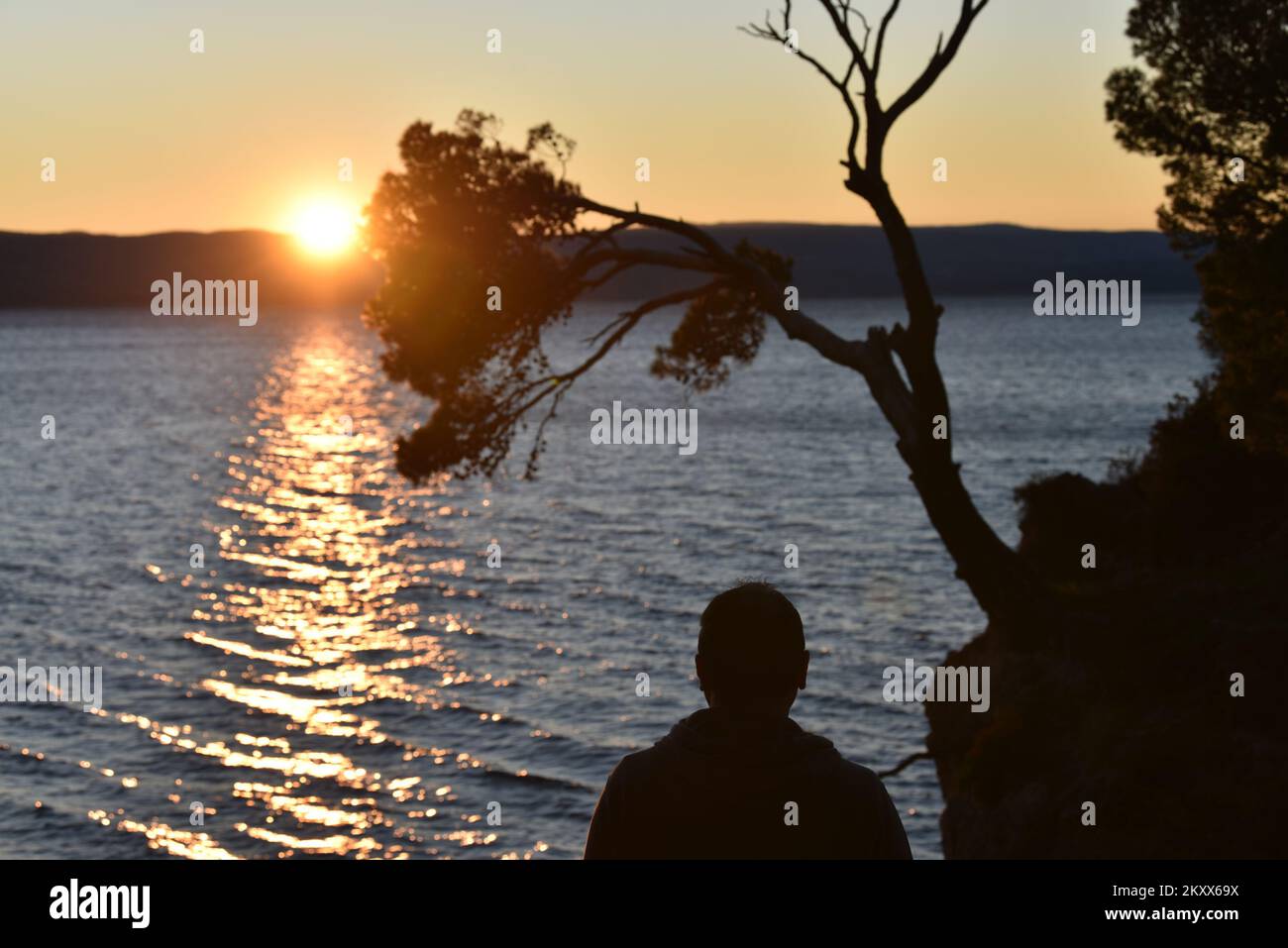 Sunset over Brela Stone in Brela, Croatia on January 15, 2022. The ...