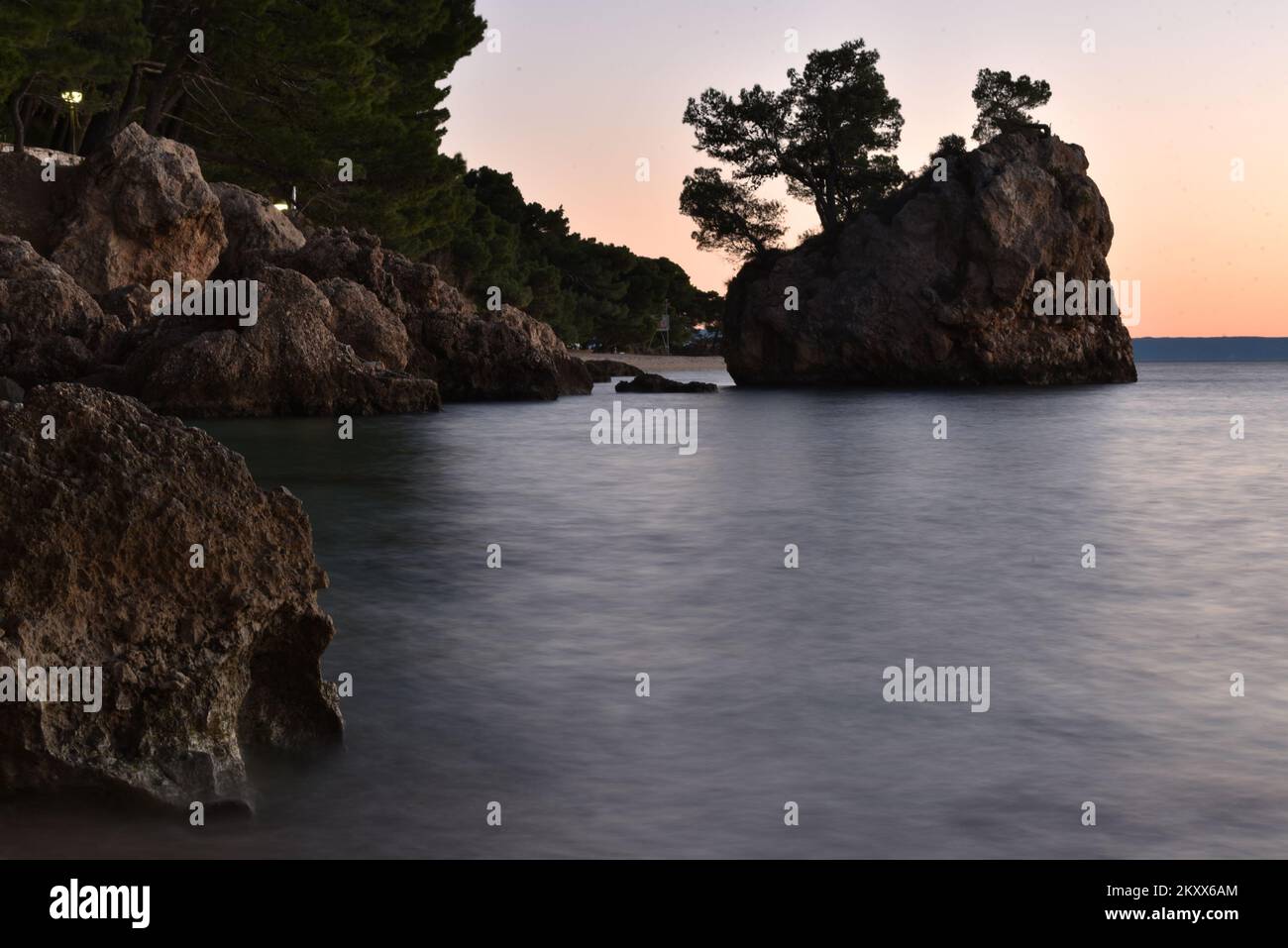 Sunset over Brela Stone in Brela, Croatia on January 15, 2022. The ...