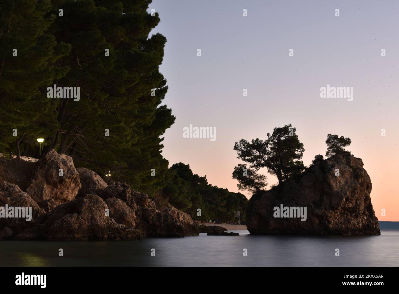 Sunset over Brela Stone in Brela, Croatia on January 15, 2022. The ...
