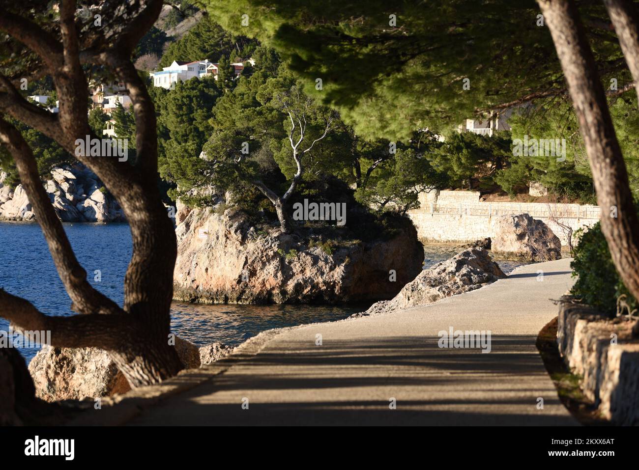 Sunset over Brela Stone in Brela, Croatia on January 15, 2022. The ...