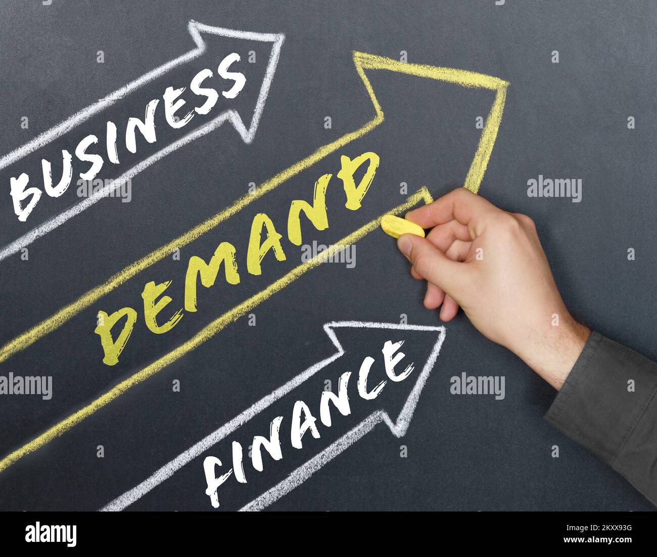 Business and finance concept. Arrows are drawn on the board, inside ...