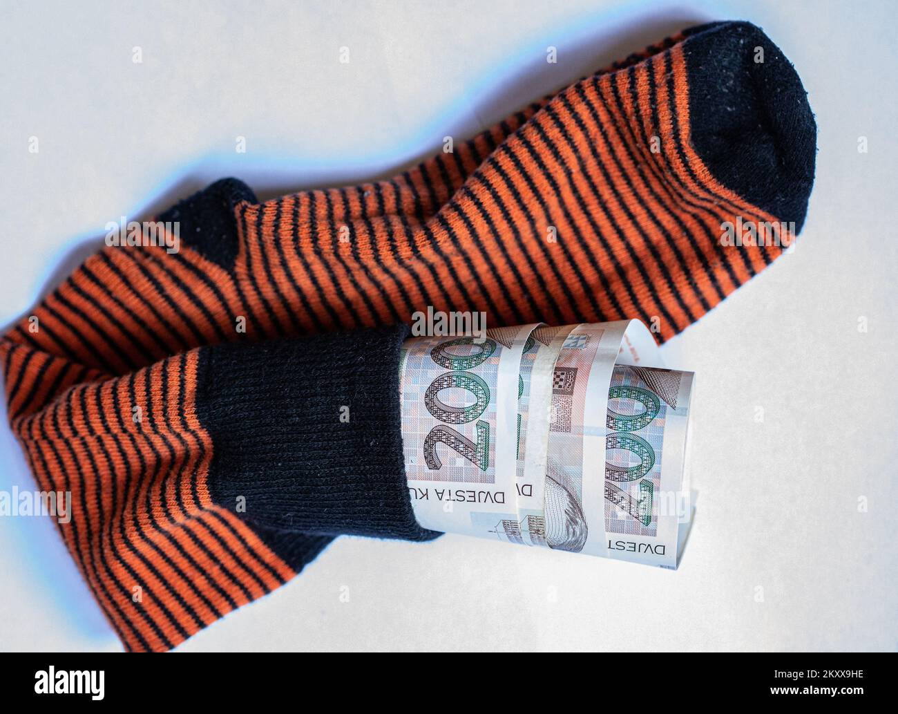 Kuna banknotes in stockings to illustrate savings at home on January 19 ...