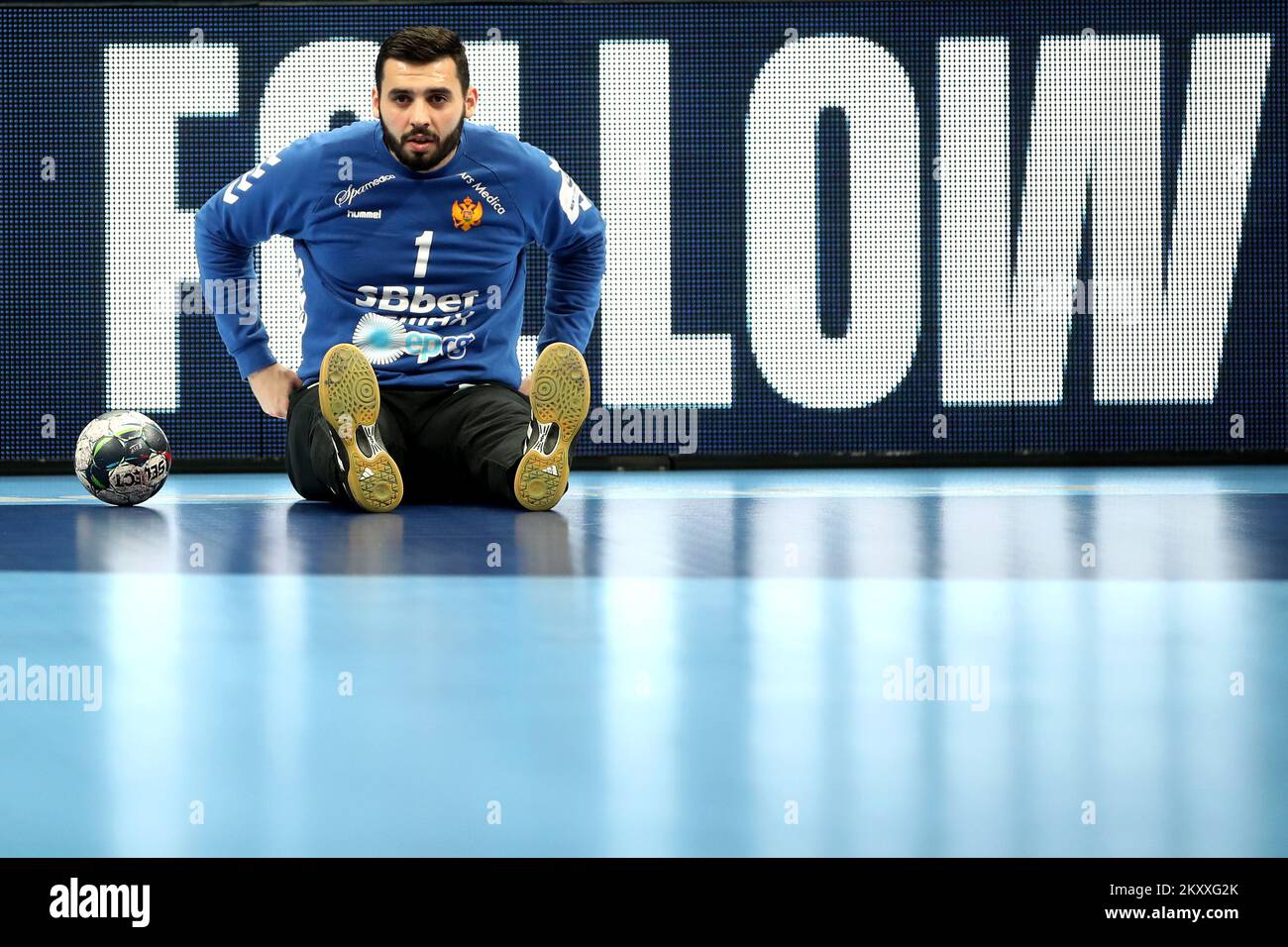 BUDAPEST, HUNGARY - JANUARY 26: Goalkeeper Nikola Matovic of Montenegro ...