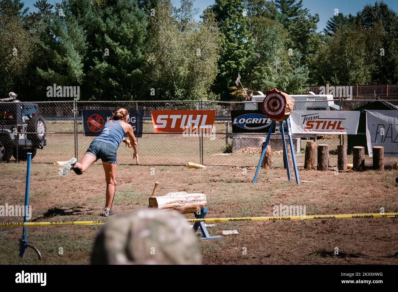 Axe Women of Main in an axe throwing competition at the Hopkinton Fair ...
