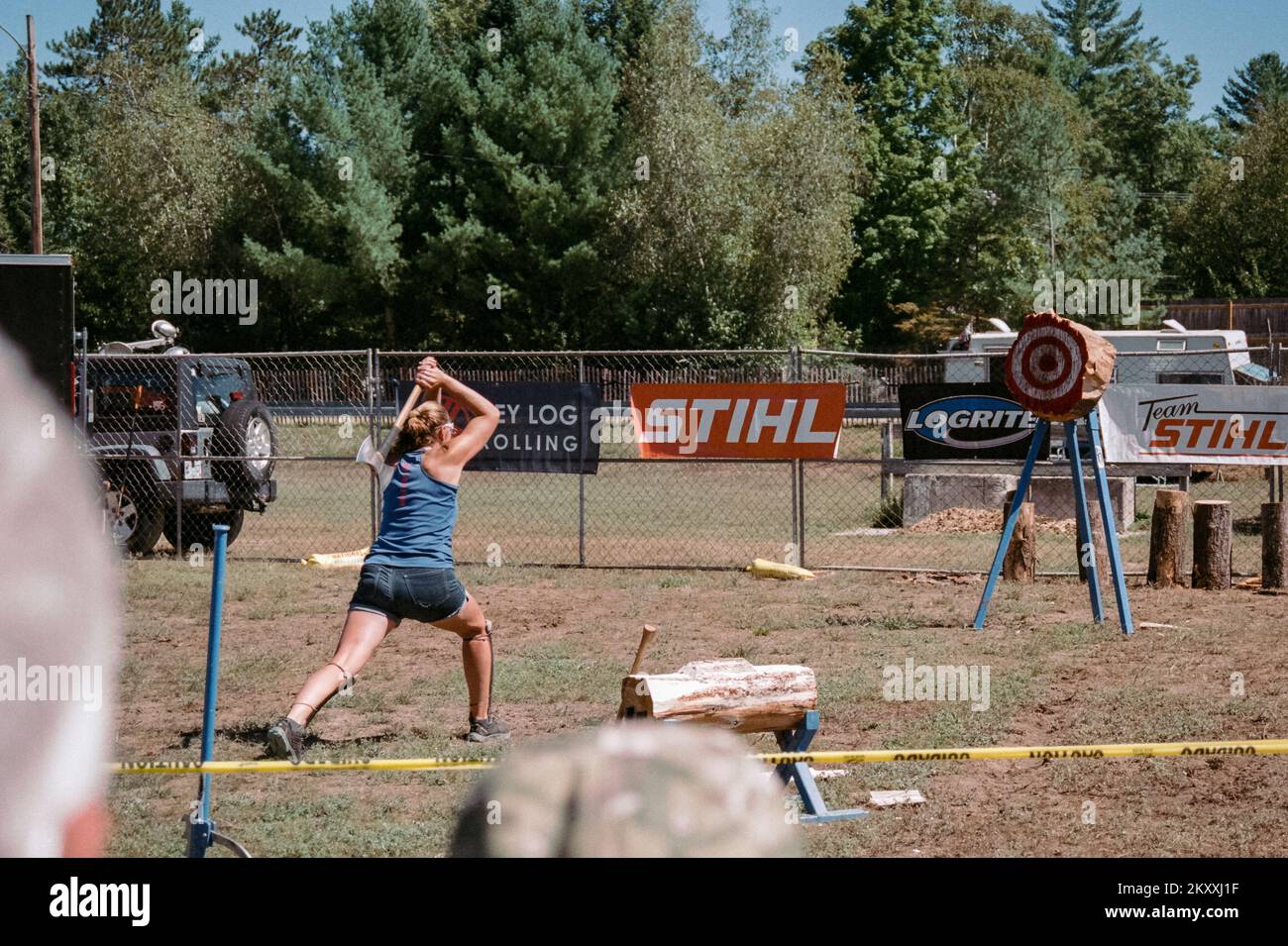 Axe Women of Main in an axe throwing competition at the Hopkinton Fair ...
