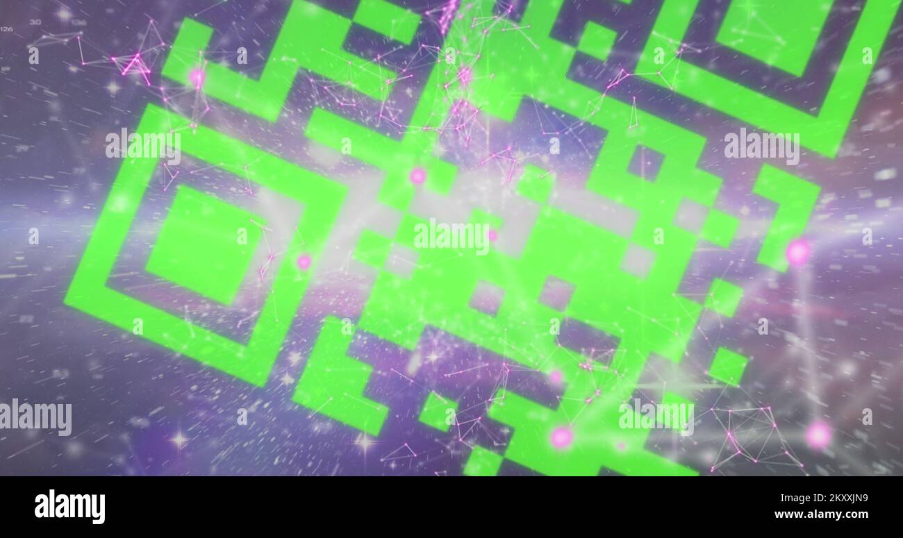 Image of colourful QR code with web connection over space cloud and ...