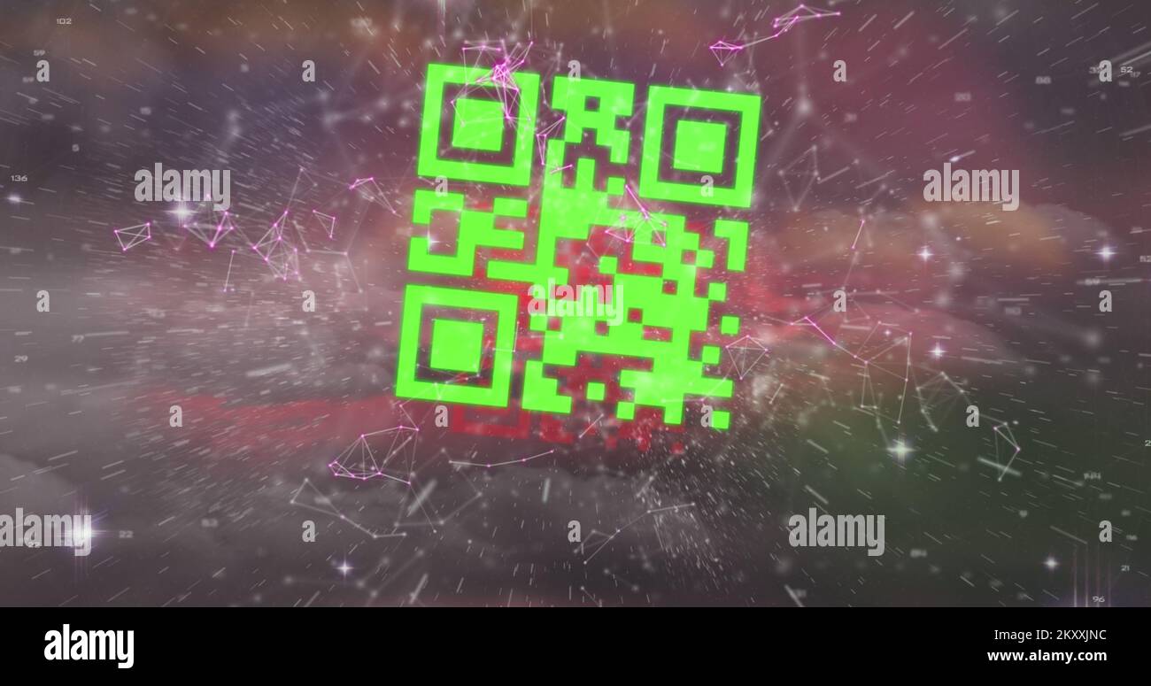 Image of colourful QR code with web connection over space cloud and ...
