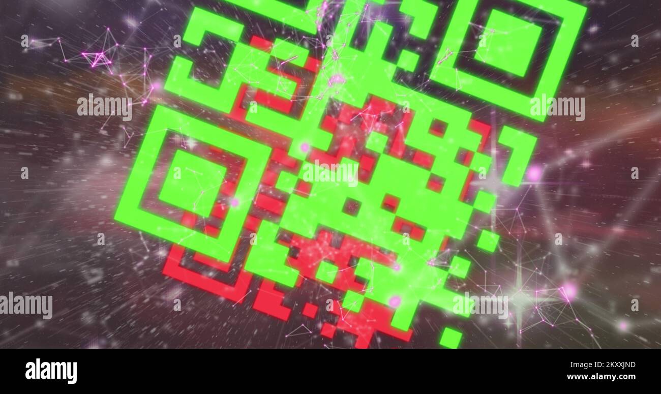 Image of colourful QR code with web connection over space cloud and ...