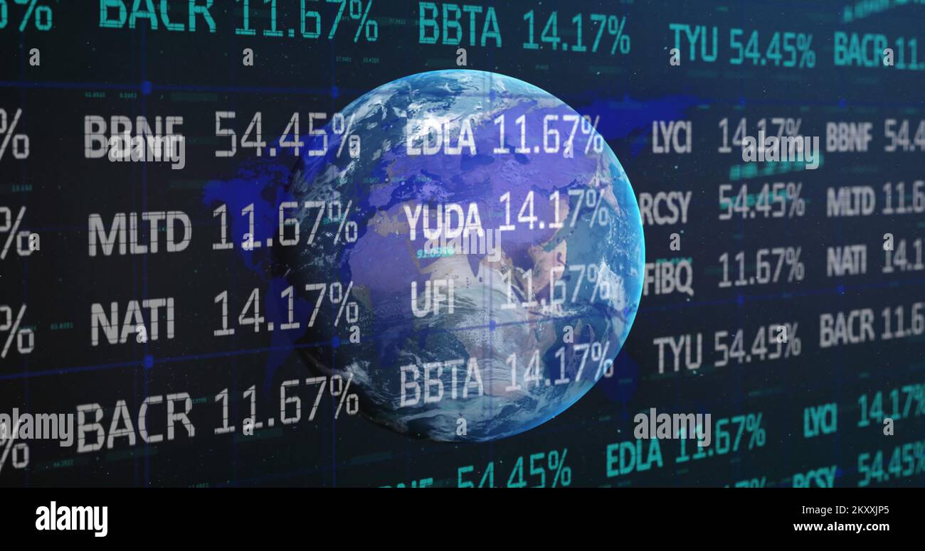 Finance and business data over earth Stock Photo - Alamy