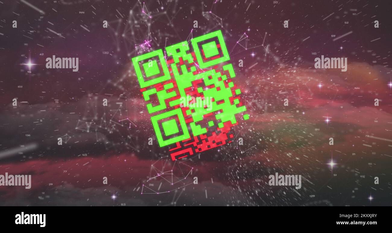 Image of colourful QR code with web connection over space cloud and ...