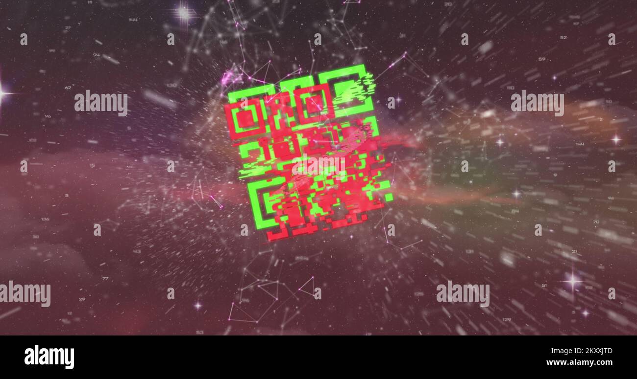 Image of colourful QR code with web connection over space cloud and ...