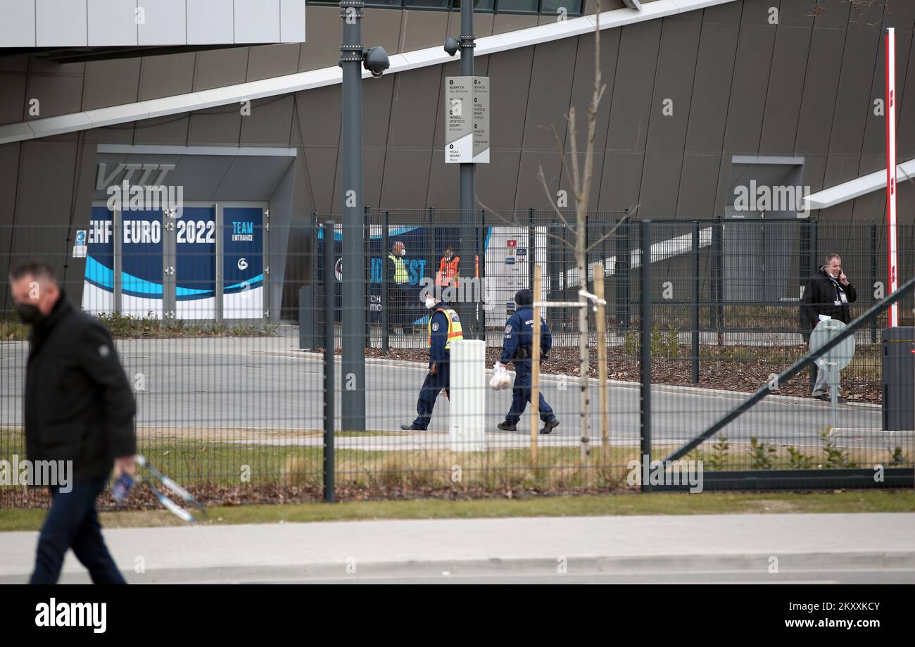 Security in front of MVM Dome arena after handball preparations in ...