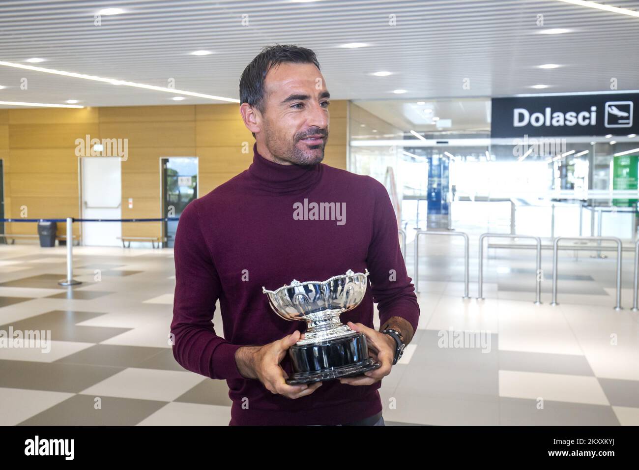 Croatian tennis player Ivan Dodig can be seen at the airport in Split ...