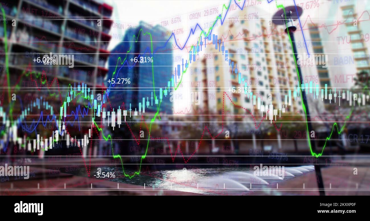Financial curves over city's buildings Stock Photo - Alamy