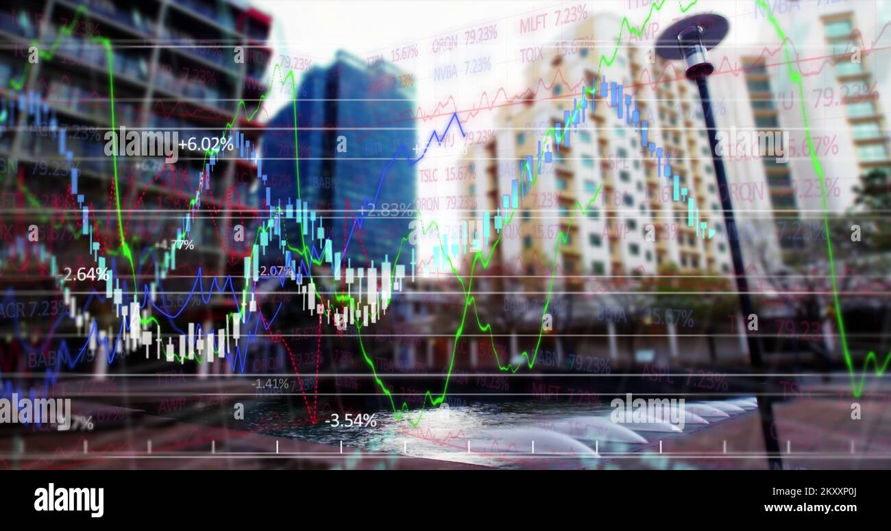 Financial curves over city's buildings Stock Photo - Alamy