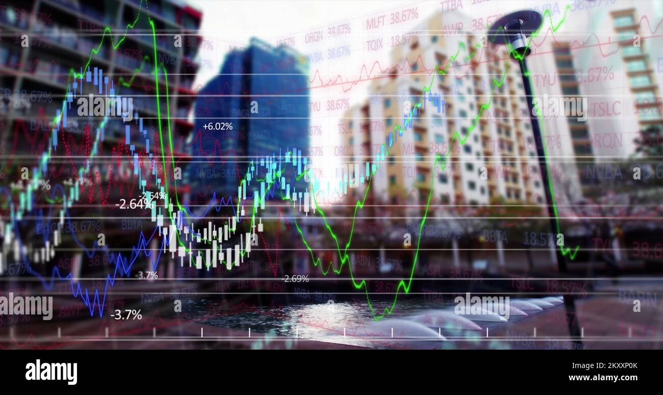Financial curves over city's buildings Stock Photo - Alamy