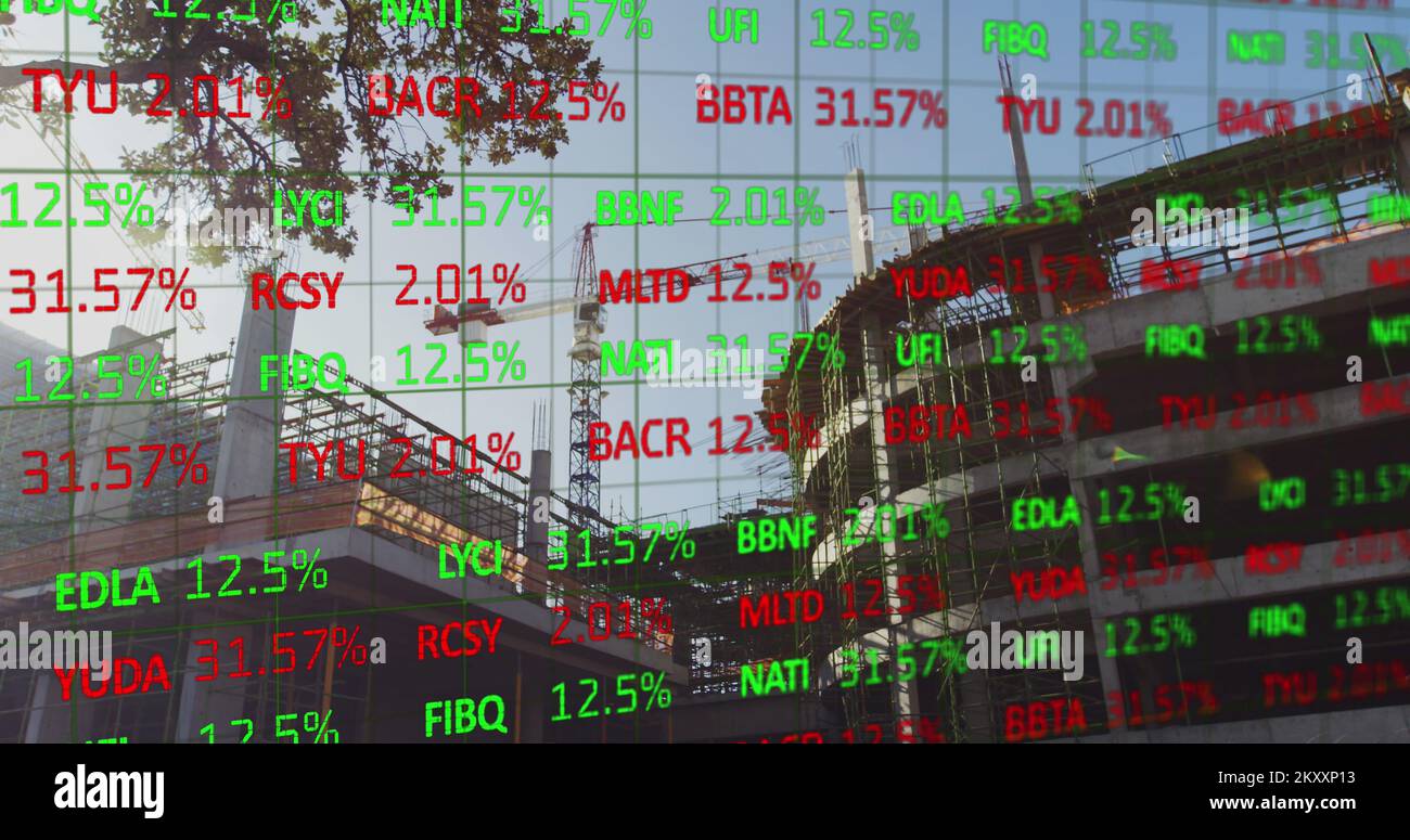 Financial data over building site Stock Photo - Alamy