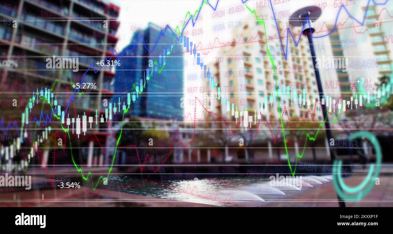 Financial curves over city's buildings Stock Photo - Alamy