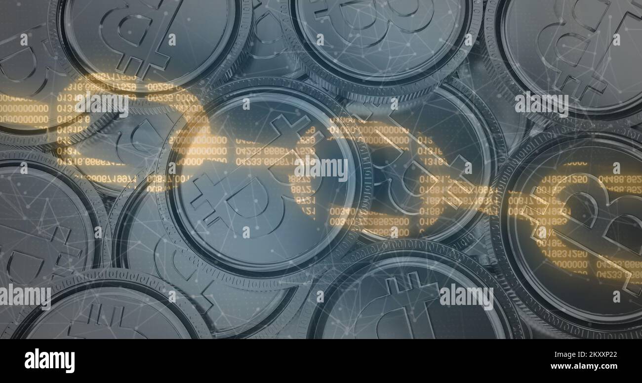 Digital security chain against pile of silver bitcoins Stock Photo - Alamy