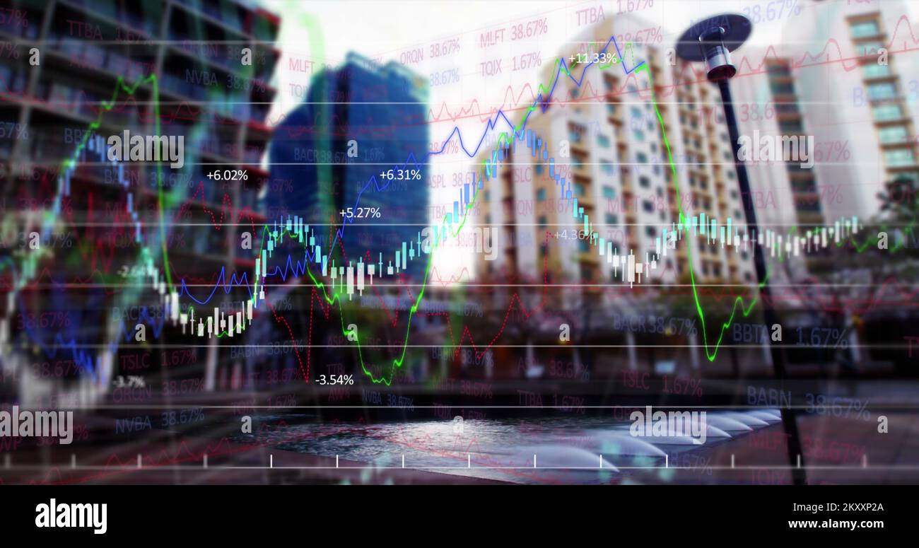 Financial curves over city's buildings Stock Photo - Alamy