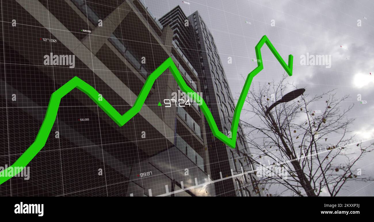Financial curve over high building Stock Photo - Alamy