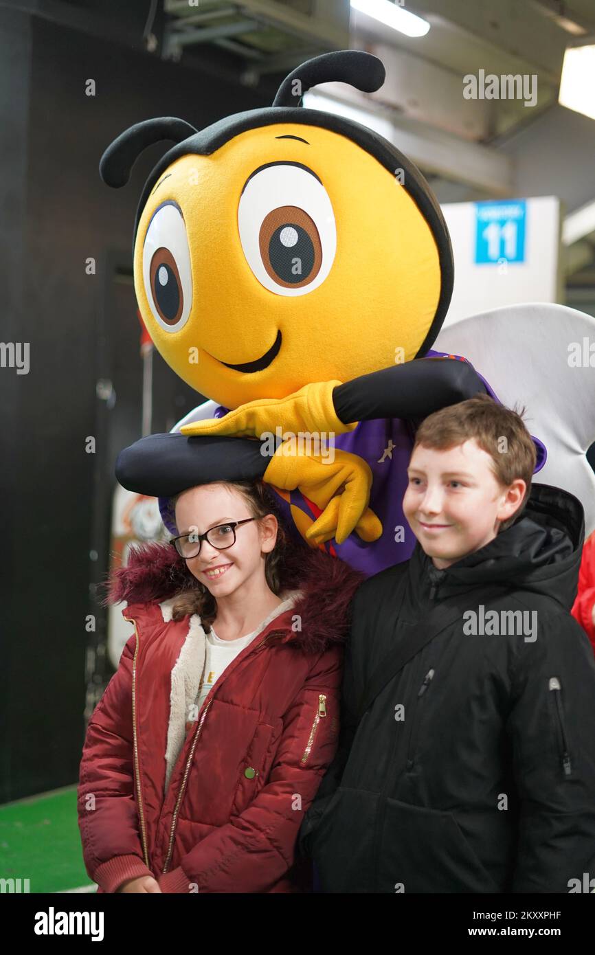 Rugby League world cup mascot RugBee meeting fans at Scotland V ...