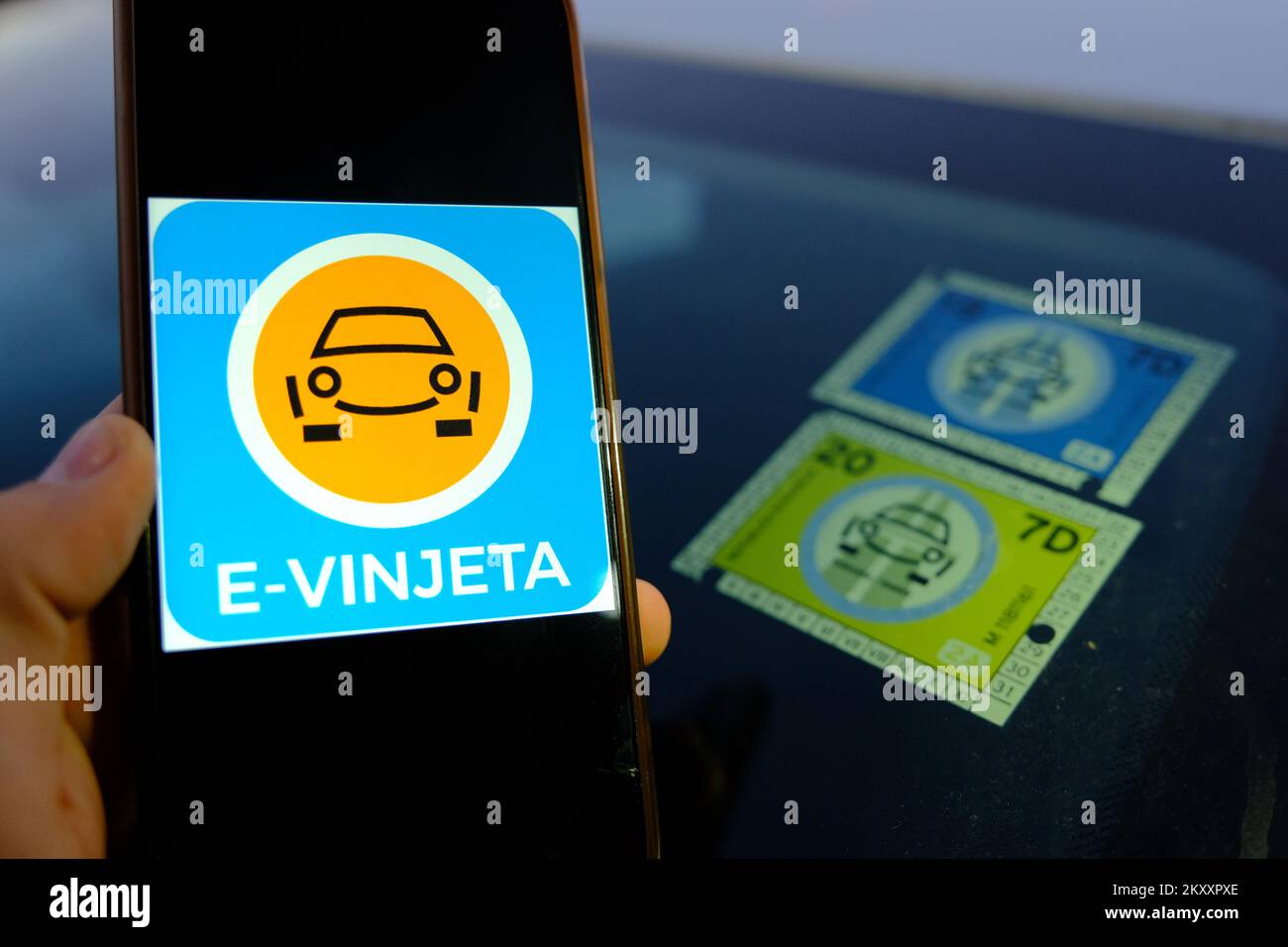 Photo taken on February 02, 2022. in Zagreb shows Slovenian E-vignettes ...