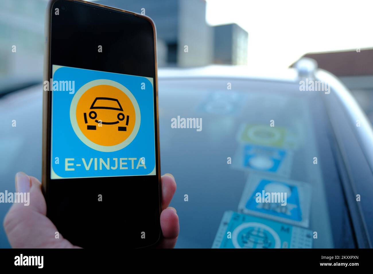 Photo taken on February 02, 2022. in Zagreb shows Slovenian E-vignettes ...