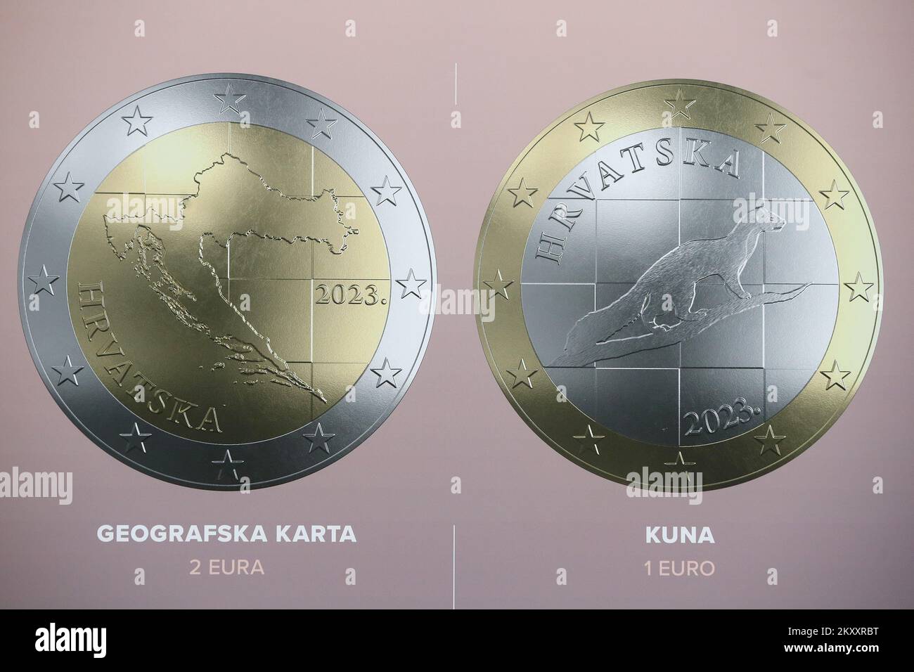 The picture shows the euro and cent coin. The Governor of the Croatian ...