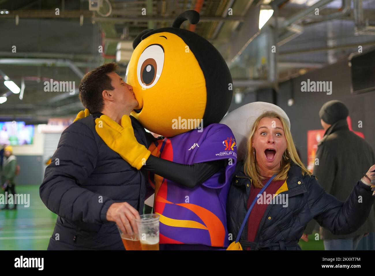 Rugby League world cup mascot RugBee meeting fans at Scotland V ...