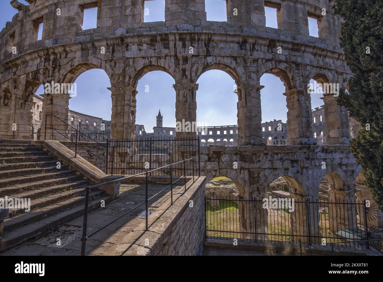 Photo taken on February 7, 2022 shows Pula Amphitheater , in Pula ...