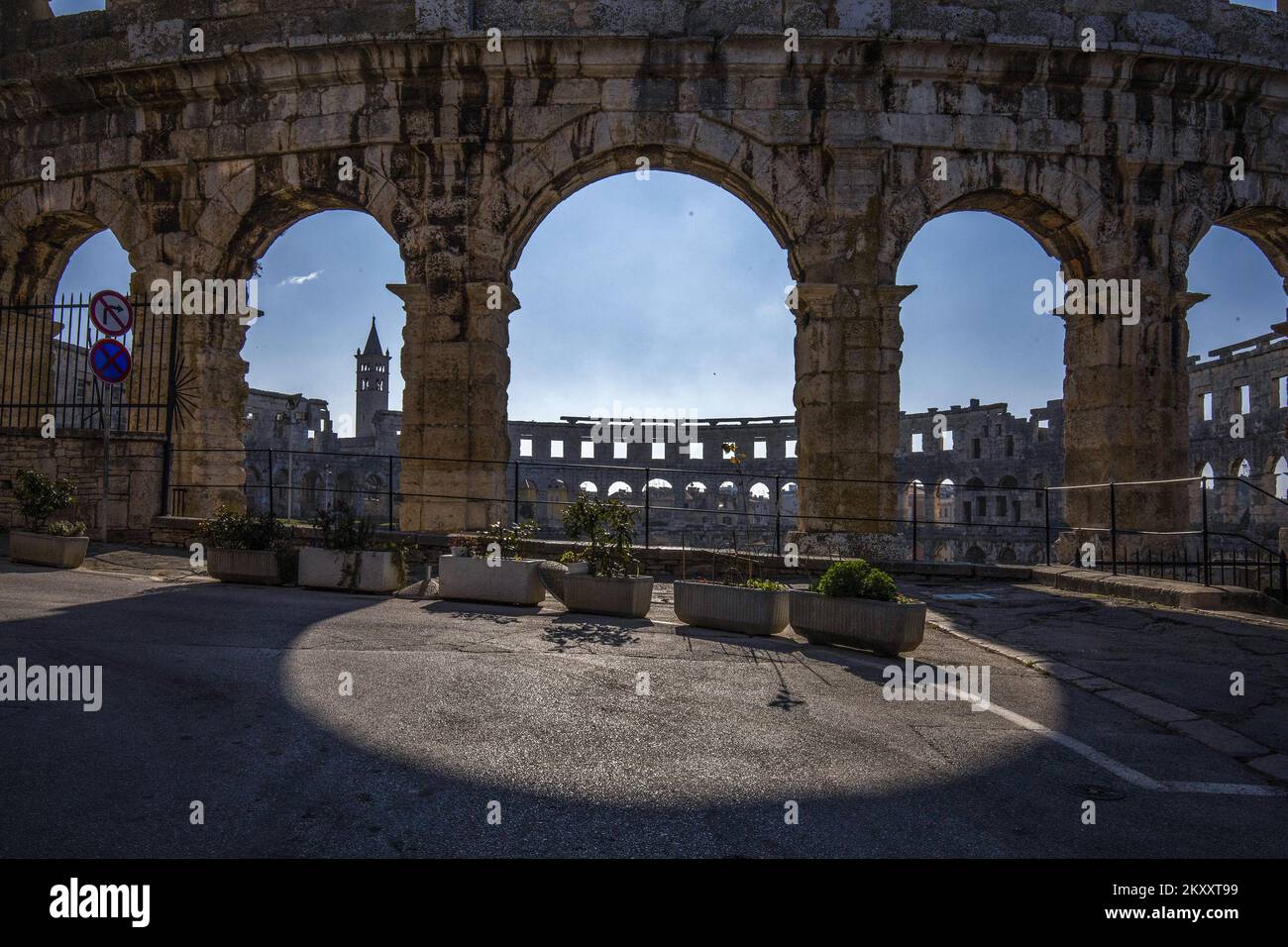 Photo taken on February 7, 2022 shows Pula Amphitheater , in Pula ...