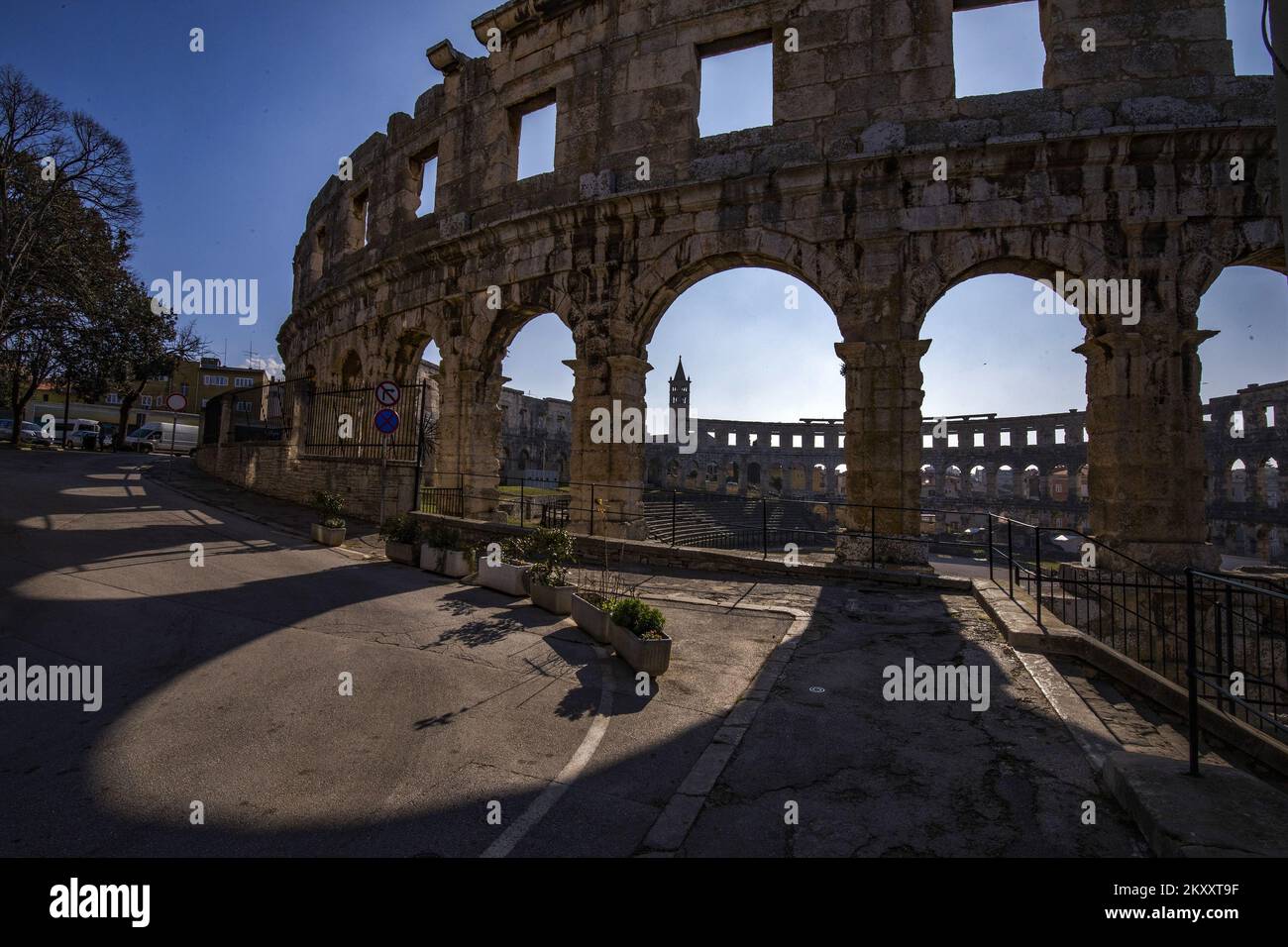 Photo taken on February 7, 2022 shows Pula Amphitheater , in Pula ...