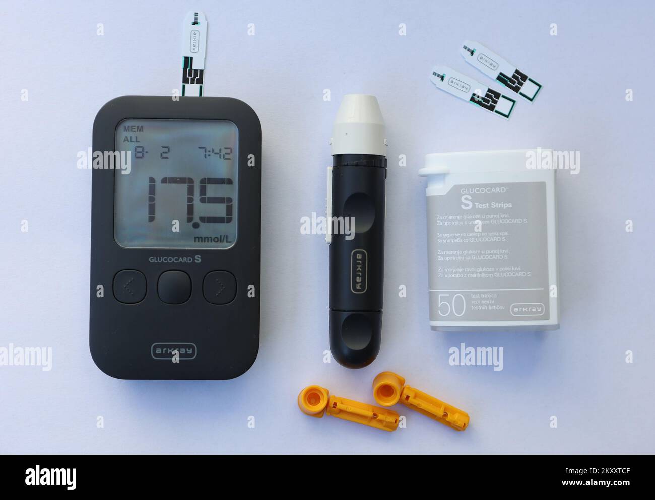 Illustration of Blood Glucose Monitor Kit. Diabetes mellitus, commonly ...
