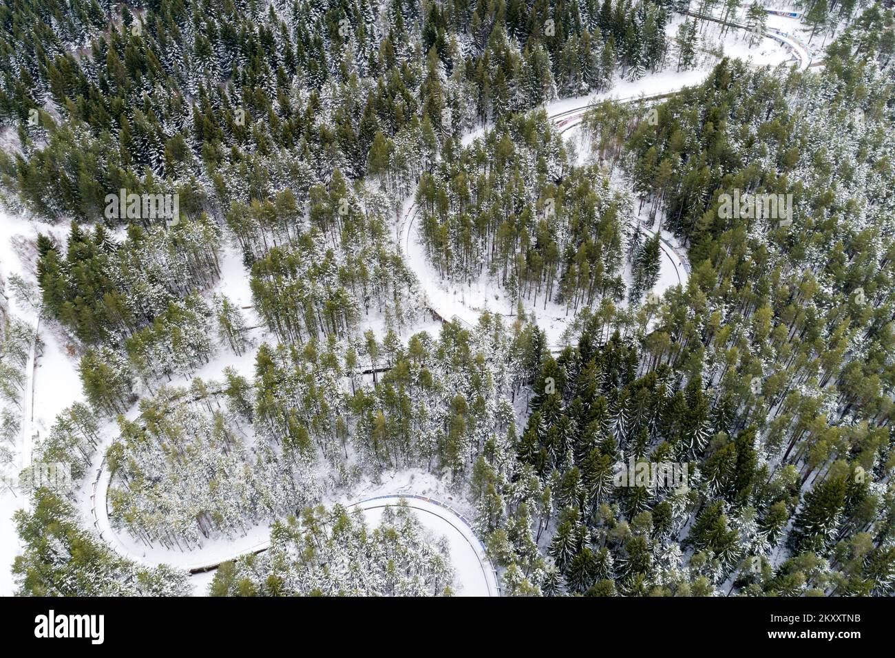 Aerial photo of bobsleigh track on Trebevic mountain in Sarajevo ...