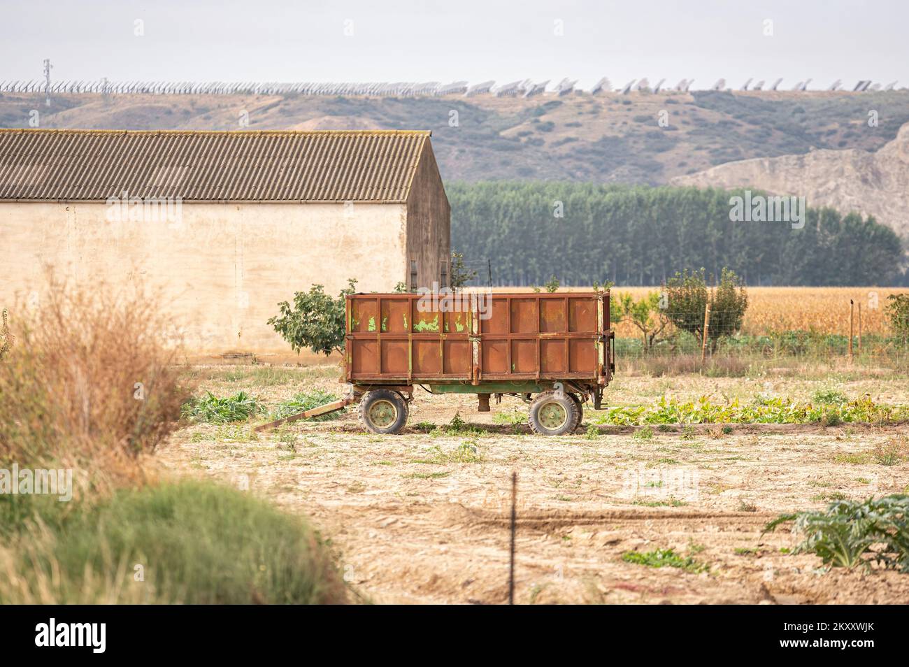 Rural image of a tractor trailer used in agriculture parked in a farm ...