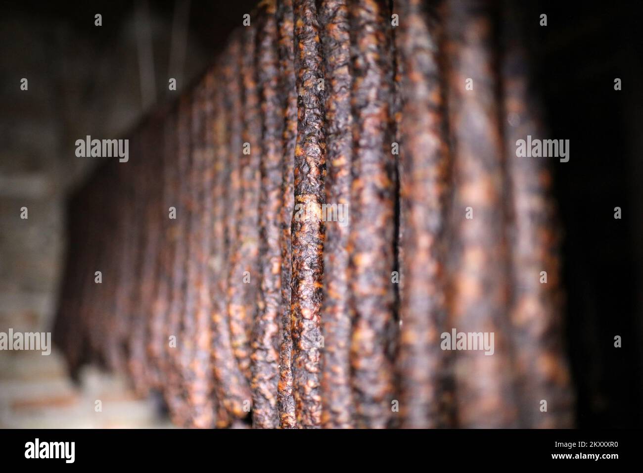 Smoked sausage famous delicatessen from Slavonia part of the Croatia ...