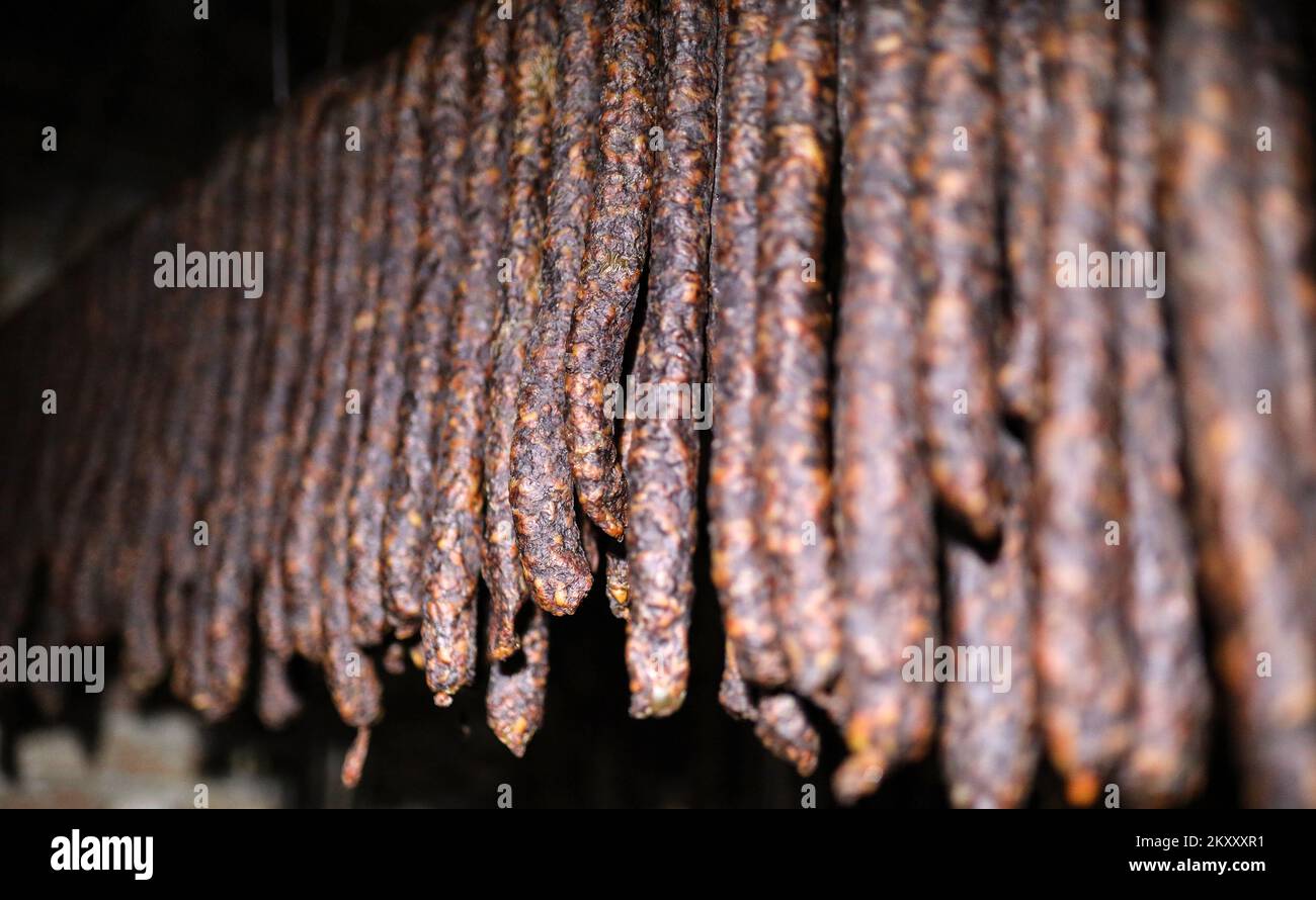 Smoked sausage famous delicatessen from Slavonia part of the Croatia ...