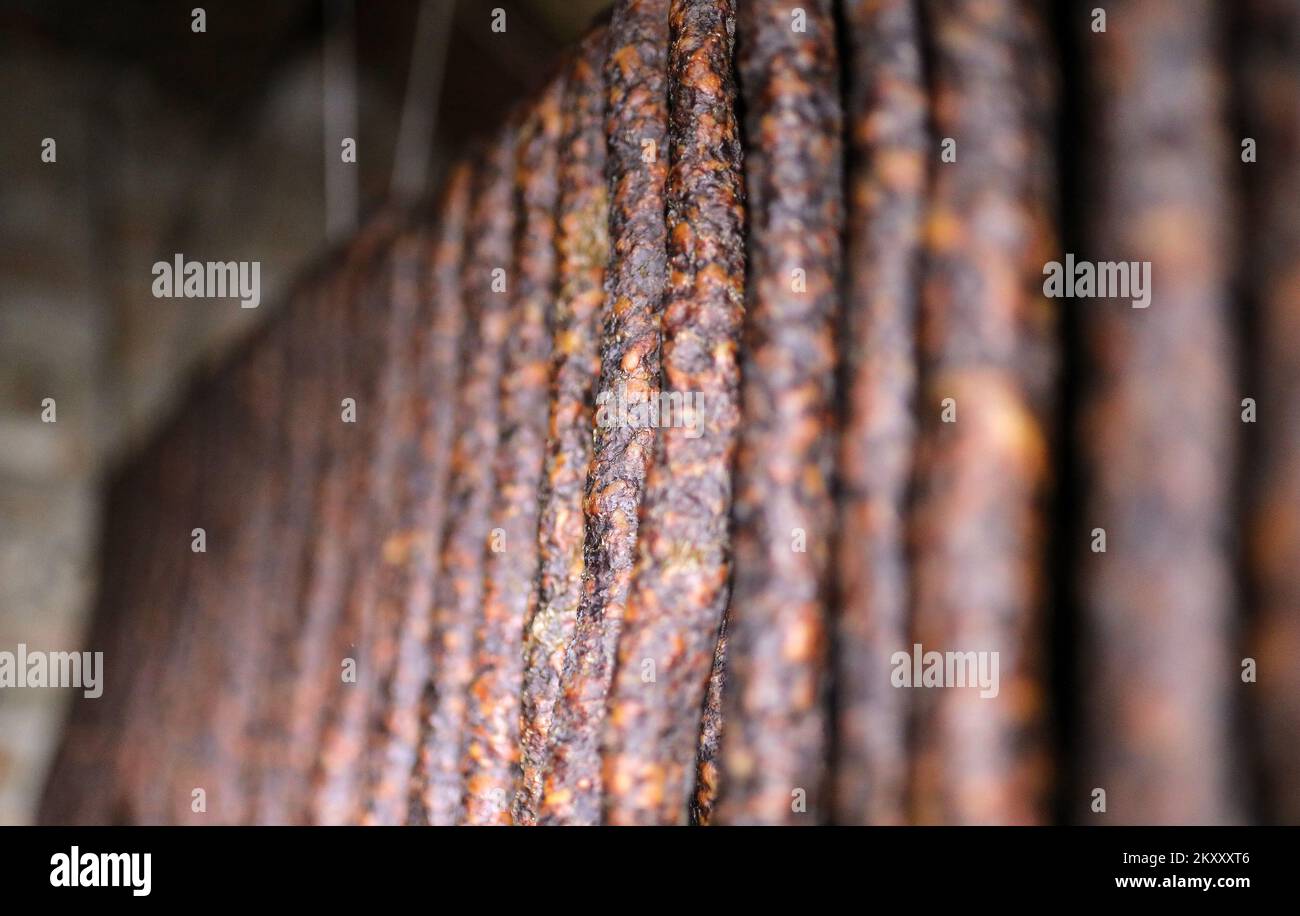 Smoked sausage famous delicatessen from Slavonia part of the Croatia ...