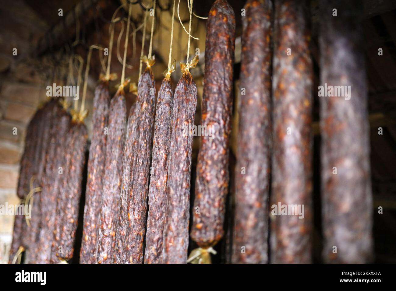 Smoked sausage famous delicatessen from Slavonia part of the Croatia ...