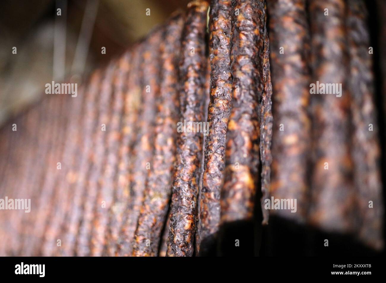 Smoked sausage famous delicatessen from Slavonia part of the Croatia ...