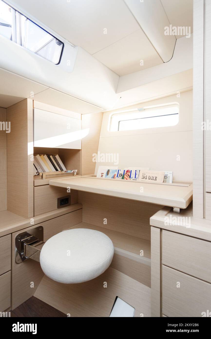 Interior of the Jeanneau 65 sailboat during its world premiere in ...
